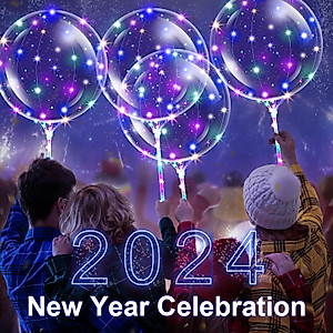 50 Pcs Clear Balloons 20 Inches LED Balloons Light up Balloons Flashing Bobo Balloons Glow Balloons Transparent Balloon with Handles and String Lights for Birthday Christmas Wedding Party Decoration