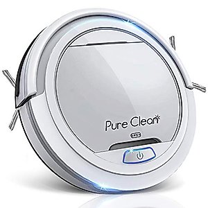 Pure Clean Robot Vacuum Cleaner - Upgraded Lithium Battery 90 Min Run Time - Automatic Bot Self Detects Stairs Pet Hair Allergies Friendly Robotic Home Cleaning for Carpet Hardwood Floor - PUCRC25