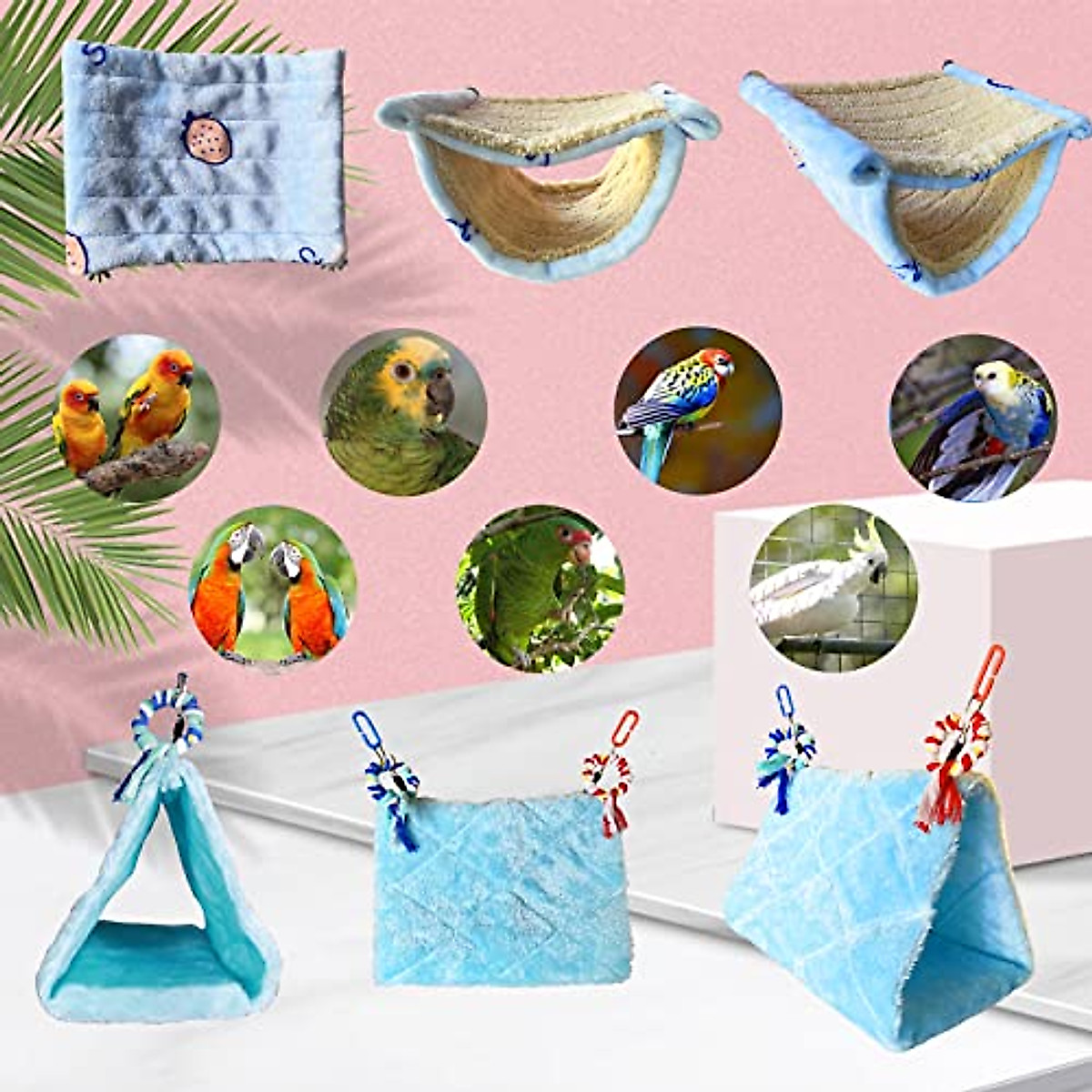 2Pcs Bird Nest Bed,Parrot Hanging Hammock Snuggle Hut Parrot House Bed Tent Toy Bird Cage Perch for Parakeet Budgies Cockatiels Cockatoo Finch Hamster Chinchilla