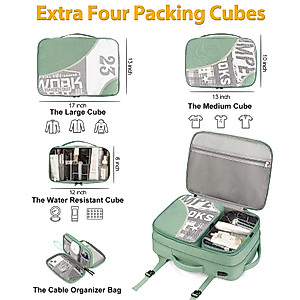 BAGODI Carry On Backpack for Men Women,42L Flight Approved Travel Backpack with 4 Packing cubes,Expandable Water-resistant 17Inch Laptop Backpack,Casual Daypack Businless Weekend Hiking