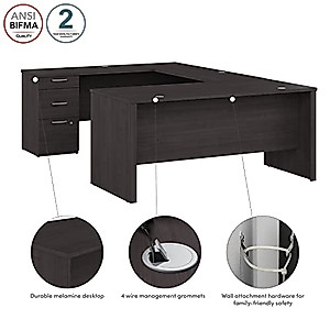 Bestar Logan U Shaped Desk in Charcoal Maple, 65W