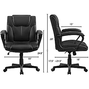 Shahoo Executive Office Chair Swivel Task Seat with Ergonomic Mid-Back, Waist Support, PU Leather, Black