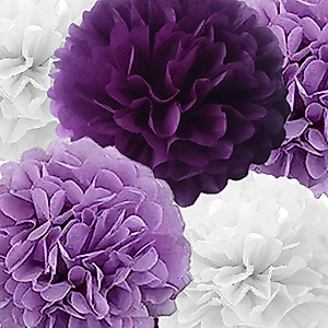 Tissue Paper Pom Poms 22 Pcs Purple,Lavender,White Paper Flower Ball for Birthday Bachelorette Wedding Baby Bridal Shower Party Decoration by BRT Bearingshui