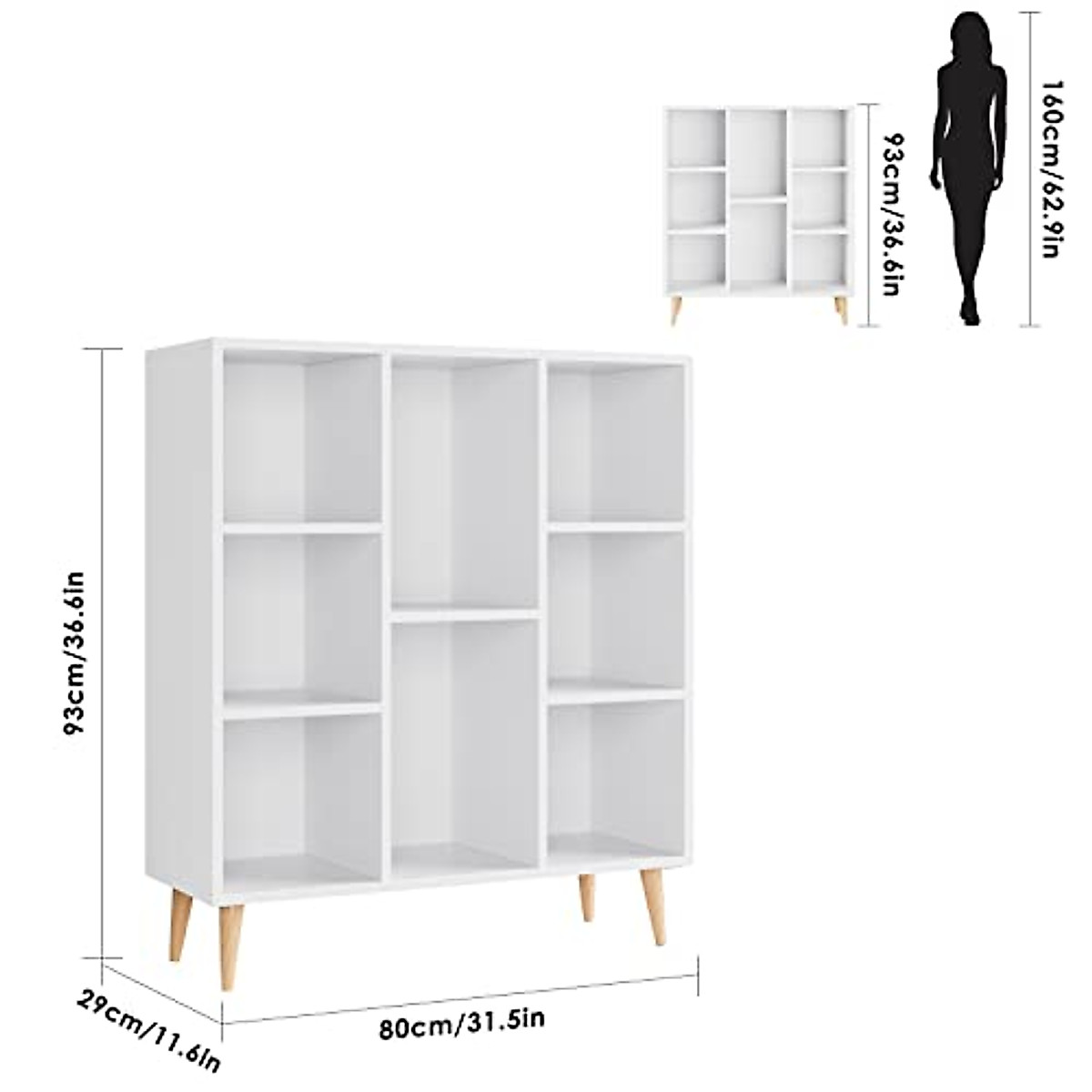 ITUSUT Floor Display Cabinet, Open Shelf Bookcase with Legs, 8 Cube Storage Organizer, Home Office Furniture Bookcase, Side Cabinet for Small Space, Bedroom, Living Room, Office