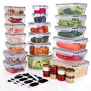 Moretoes 54pcs Airtight Food Storage Containers with lids, 27 Snap Lids and 27 Nesting Containers Plastic Stackable Containers with Labels for Kitchen, Refrigerator Organization, BPA Free, Diswasher