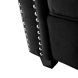 86.6” Flare Arm Polyester Upholstered Sofa with 2 Pillows - 3-Seater Couch for Living Room, Bedroom, Lounge, Office - Contemporary Design, Home Decor Furniture Accessory (Black)