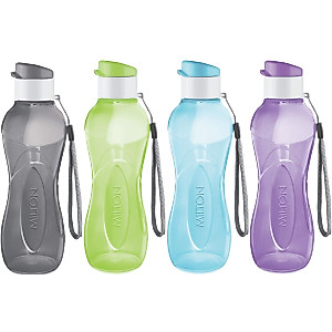 MILTON Water Bottle Kids Reusable Leakproof 17 Oz 4-Pack Plastic Wide Mouth Large Big Drink Bottle BPA & Leak Free with Handle Strap Carrier for Cycling Camping Hiking Gym Yoga - Pastel Colors
