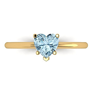 Clara Pucci 0.95ct Heart Cut Solitaire Aquamarine Blue Simulated Diamond 5-Prong Classic Statement Ring Real 14k Yellow Gold for Women