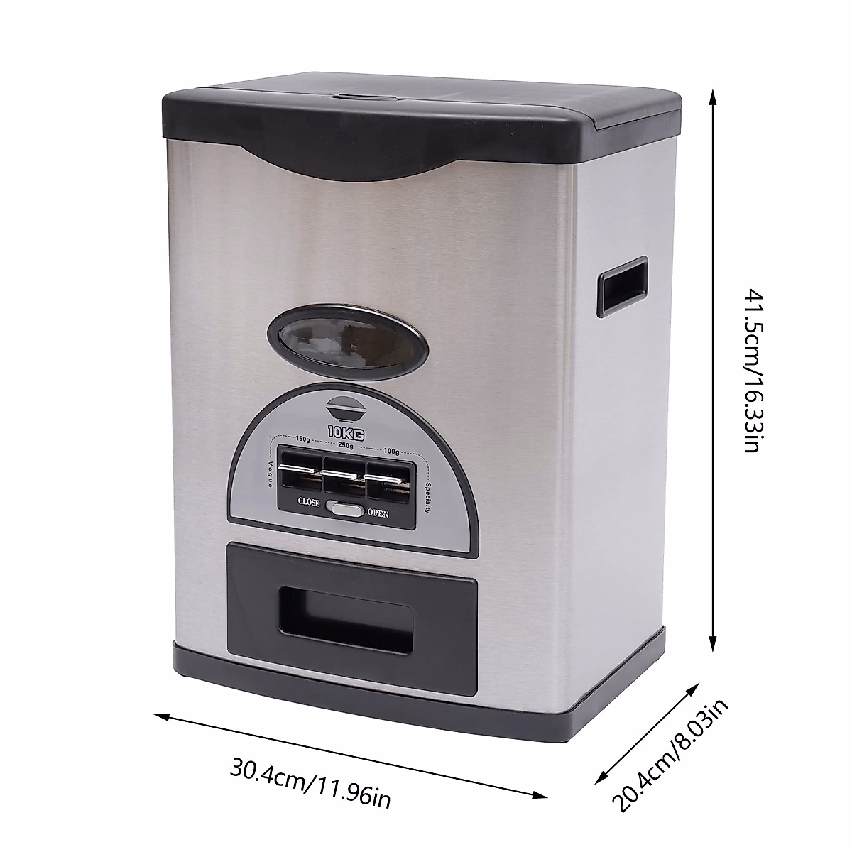 HAPPCUCOE Auto Rice Dispenser,Grain Dispenser Storage Box,Large Capacity Stainless Steel Rice Storage Container for Kitchen,Dining Room (Black)