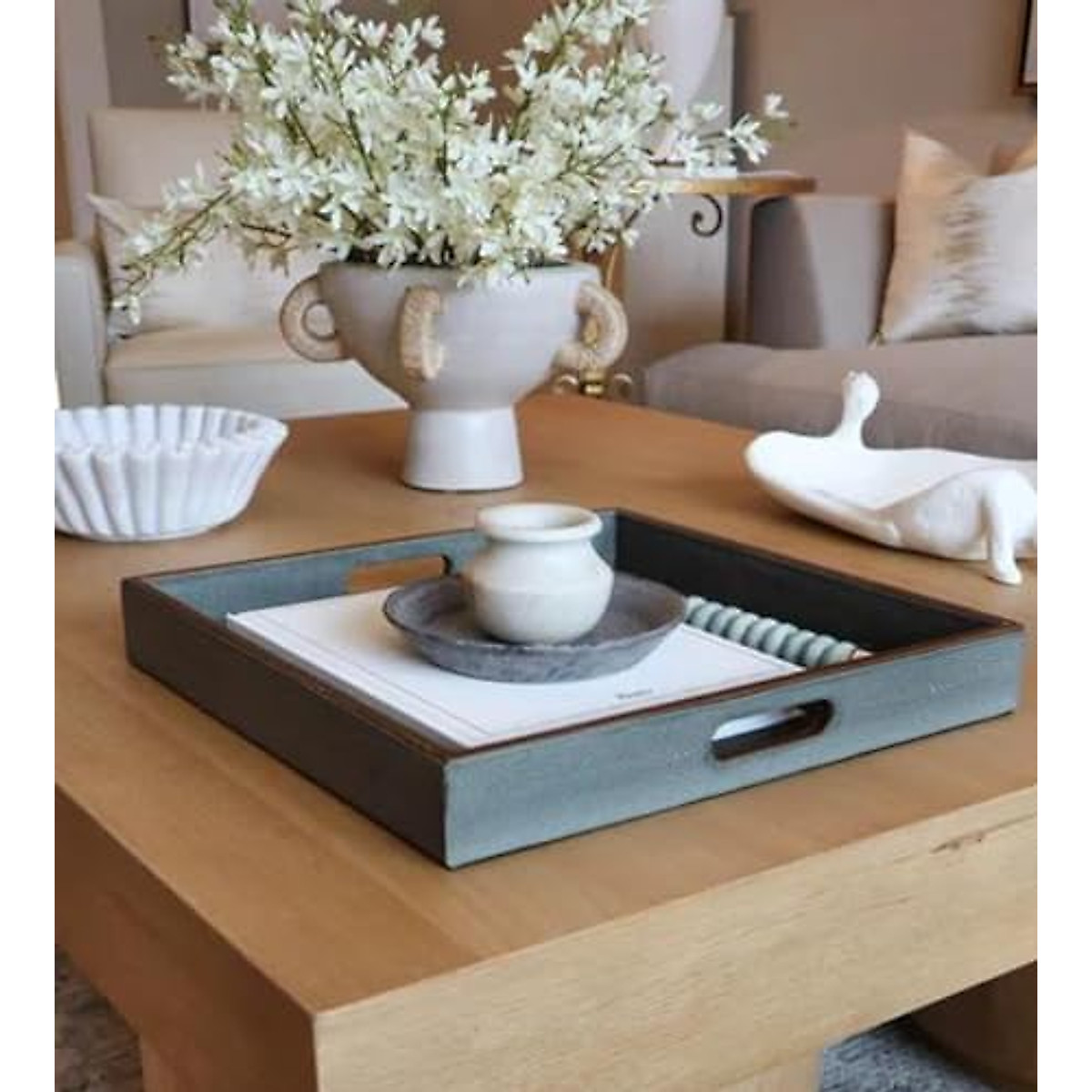 Graphite Sting Tray — Large — by Alice Lane Home Collection — Striking Graphite Color — Decorative Tray — Coffee Table, Office — Opposing Open Handles