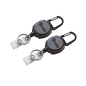 Key-Bak Sidekick Professional Heavy Duty Self Retracting ID Badge / Key Reel with Retractable Kevlar Cord, 24" Black (2 Pack)