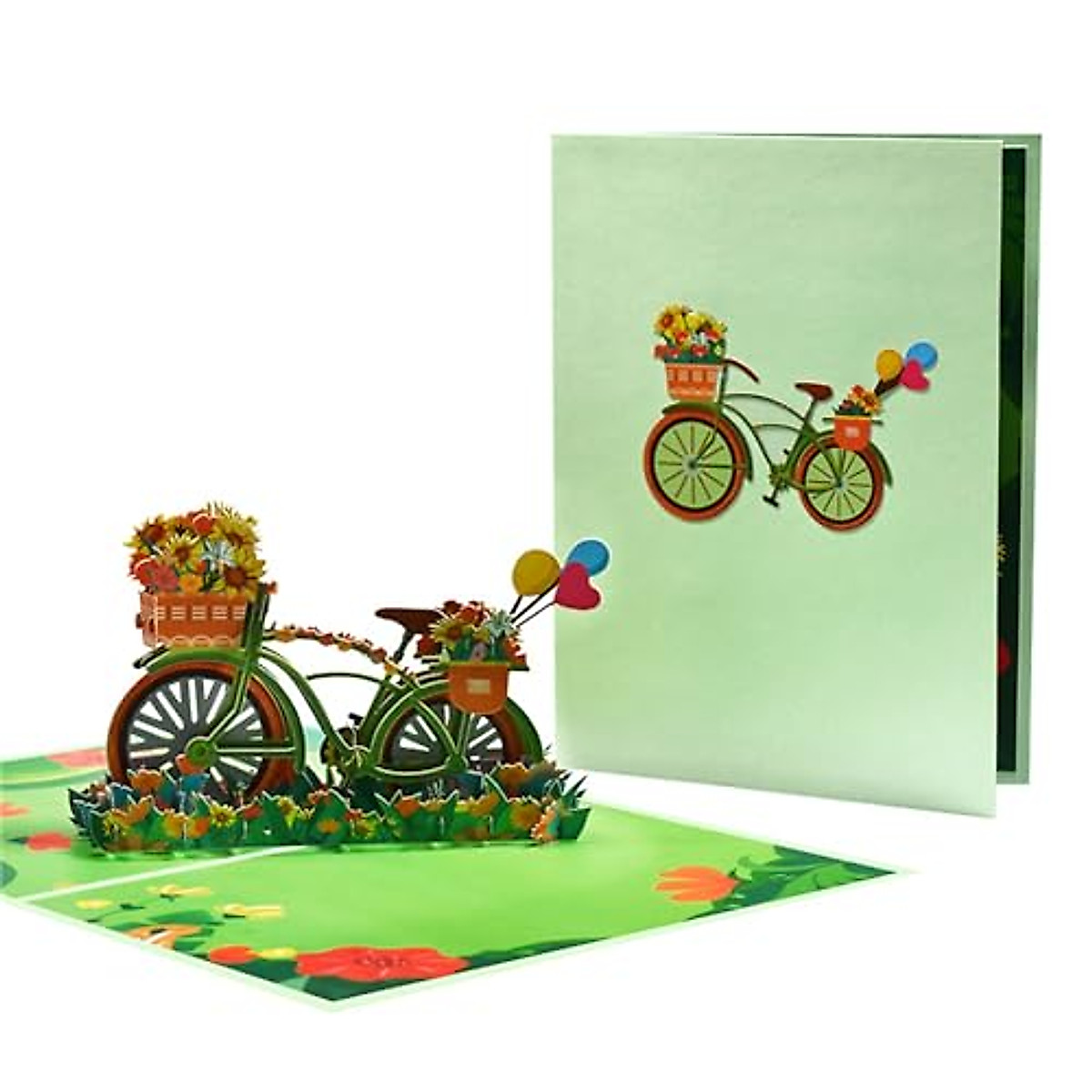 ASYWISH Bicycle Pop-Up Card 3D Flower Basket Travel Card With Envelope Mother Day Birthday Card For Mom Wife Greeting Card Gift 3D Greeting Card