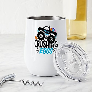CafePress New Easter Monster Truck Cr Insulated Wine Tumbler 12 oz