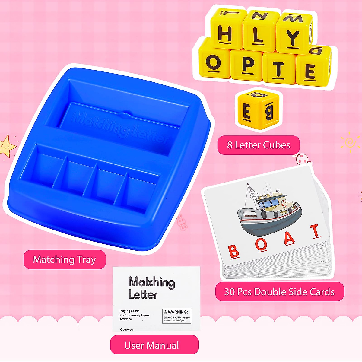 Matching Letter Game, Spelling Word and Increases Memory, Early Learning Educational Toy for Preschool & Kindergarten Kids Over 3-8 Years Old