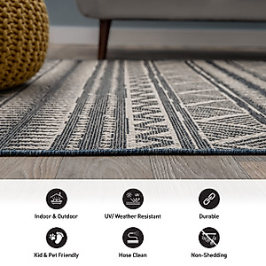 Rugshop Geometric Bohemian Indoor Outdoor Rug – Bohemian Area Rug/Outdoor Rug Deck Rugs, Non-Shedding Balcony Rugs, Boho Patio Rug, 5' x 7' Blue