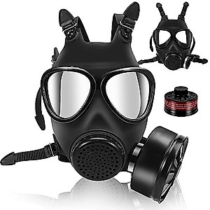 Full Face Gas Respirator Mask - Reusable Gas Masks with 40mm Activated Carbon Filter Against Gases/Dust/Organic Vapor/Fume for Halloween Cosplay, Chemicals, Car Spray, Painting, Industry, Welding