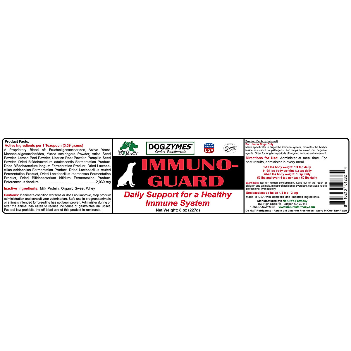 Dogzymes Immuno Guard Immunity Support with Live Beneficial Probiotics and Enzymes (8 Ounce)