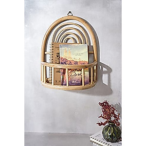 B BEMIAO CRAFTS Rattan Wall Shelf, Wall Mounted Rattan Shelf, Floating Shelf, Hanging Storage Organizer, Boho Shelf Decor for Kitchen, Bathroom, Nursery, 13.77"x 11.81" x 3.93", Small