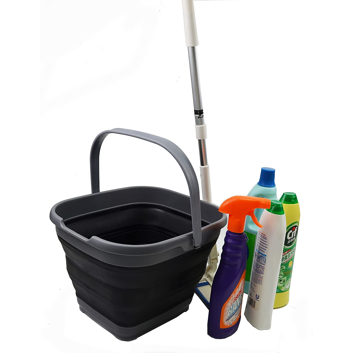 SAMMART 10L (2.6 Gallon) Collapsible Rectangular Handy Basket/Bucket (Grey/Black (Set of 2))