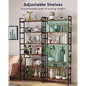 CosyStar 6-Tier Adjustable Tall Bookcase, Rustic Wood and Metal Standing Bookshelf, Industrial Vintage Book Shelf Unit, Open Back Modern Office Bookcases