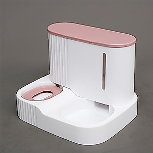 Junbec-Pet Automatic Cat Food Water Dispenser Gravity Pet Self Feeder Dry Food Bowl and Watering Supplies Dispenser for Indoor Small Medium Dog Puppy Kitten 2 in 1 (Pink)