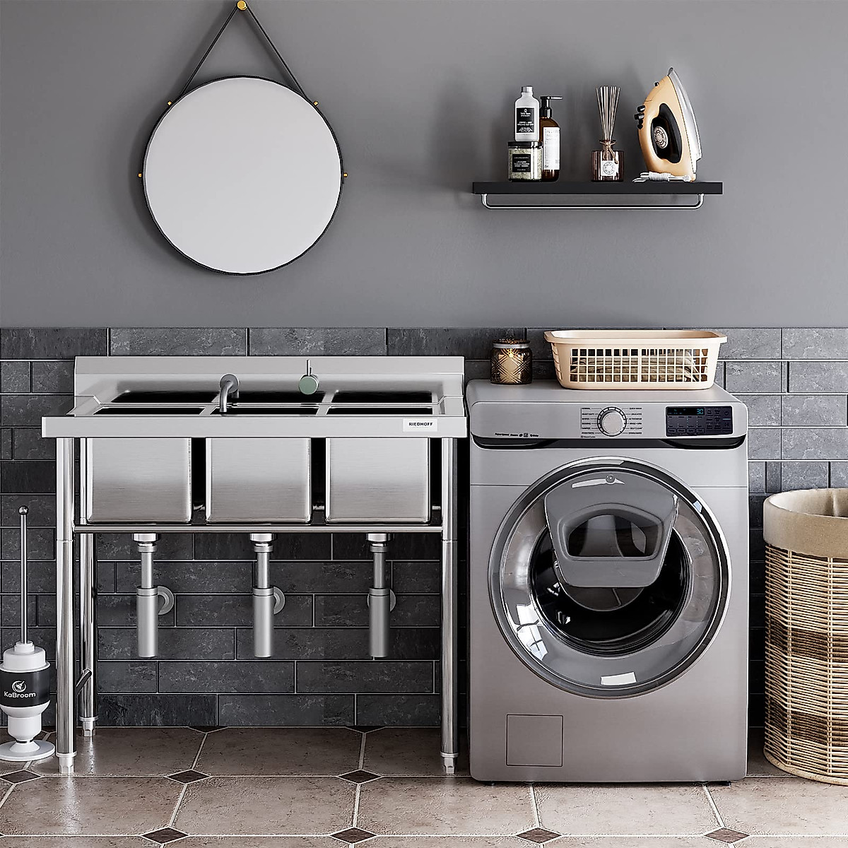 RIEDHOFF 3 Compartments Stainless Steel Utility Sink, [Triple Bowl] Commercial Kitchen Sink for Restaurant, Bar, Food Truck, Coffee Shop- Bowl Size 11" L x 10" W x 10" H