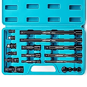 LIBRATON Socket Extension Set, Ratchet Extension Set, Extension Set 18PCs, Impact Extension Set, Socket Adapters, Swivel Sockets, Professional Drive Socket Accessories, 1/4 3/8 1/2
