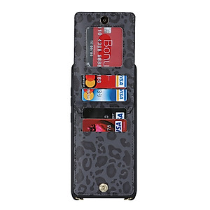 DEYHU for Samsung Galaxy A14 5G Case with Card Holder and Strap for Women,Crossbody Lanyard,Ring Stand,Snap Clasp,Phone Wallet Case - Black Leopard