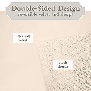 The Connecticut Home Company Throw Blanket, Soft Plush Reversible Velvet and Sherpa, King 108x90, Warm Thick Throws for Bed, Comfy Washable Bedding Accent Blankets for Sofa Couch Chair, Cream