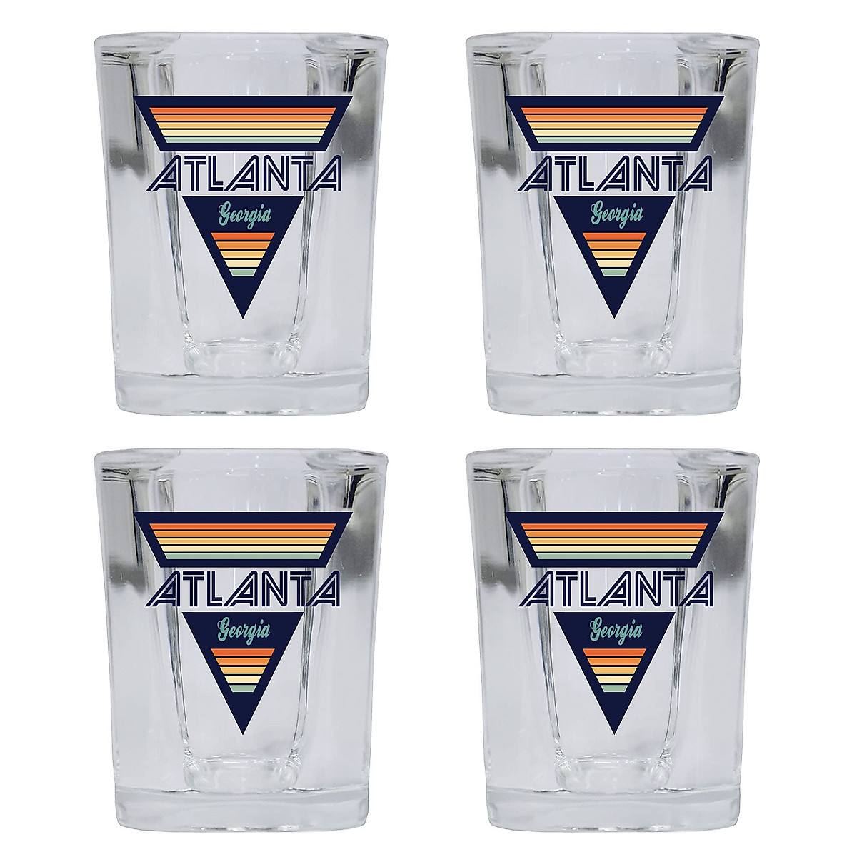 R and R Imports Atlanta Georgia 2 Ounce Square Base Liquor Shot Glass Retro Design 4-Pack