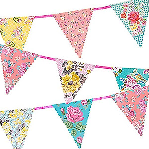 Vintage Bright Floral Paper Bunting Garland with Triangle Pennants, 13ft | Truly Scrumptious | Decoration For Birthday, Garden Party, Afternoon Tea, Baby Shower, Bedroom Décor, Daughter, Girls