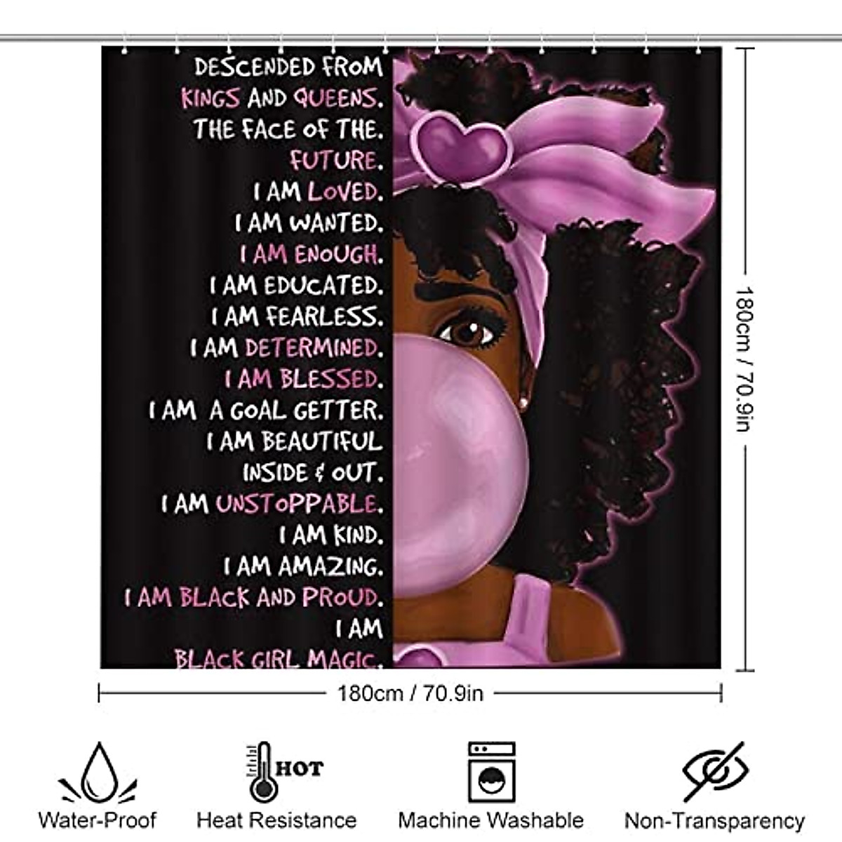 APOJDSN African Black Women Bathroom Shower Curtain Sets with Rugs, Black Girl Shower Accessories and Bathroom Decor,70.9'' Length 4-Piece Set - 1 Shower Curtain & 3 Toilet Mat and Lid Cover