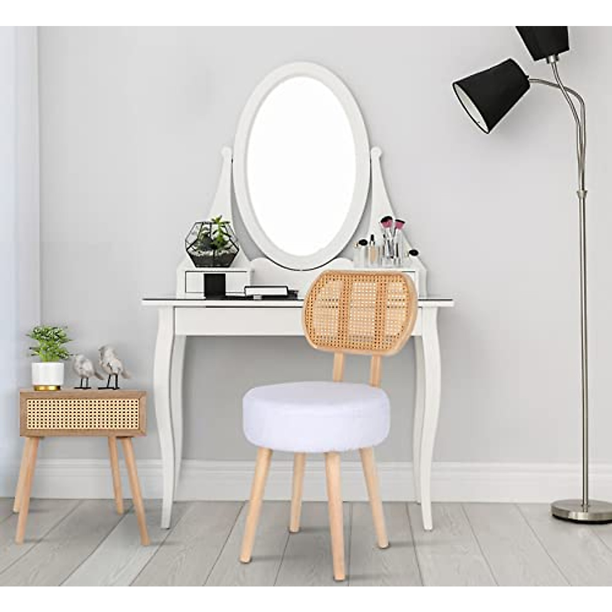 Rattan Dining Chair, Kitchen Dining Room Chairs, Mid Century Modern Boucle Chair, Stylish Upholstered Wood Accent Chair, Cute Sherpa Chair, Living Room Bar Stool Chair, Boho Makeup Vanity Chair, 1 Pc