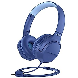 iClever Smiley Kids Headphones Wired, 85/94dB Volume Limited, Over-Ear Headphones for Kids with Share Port, Stereo Sound, Foldable Kids Headphones for School/Travel/iPad/Fire Tablet, Blue