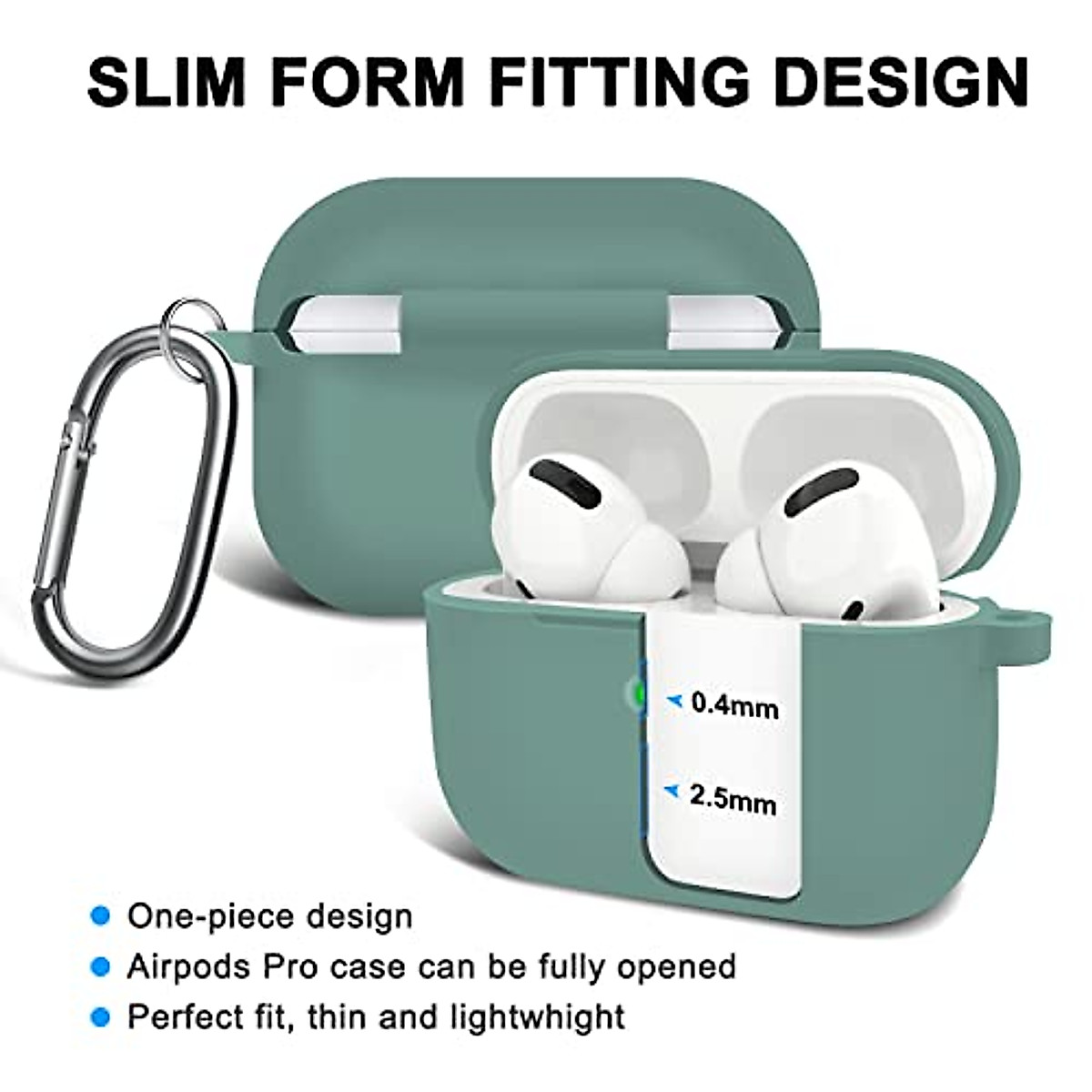 Woyinger Compatible with Airpods Pro Case,Soft Silicone Skin Case Cover Shock-Absorbing Protective Case with Keychain,Front LED Visible-Pine Green