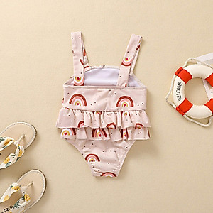 Newborn Baby Girls Rainbow Swimsuit Sleeveless Ruffle Swimwear One Piece Bikini Bathing Suit 0-3Y (Beige, 0-6M)