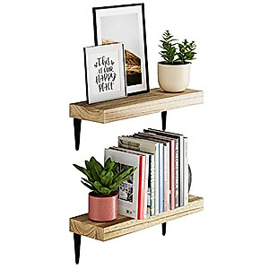 Wallniture Arras 17" Rustic Floating Shelves for Wall Decor, Wall Bookshelf Living Room, Bathroom Shelves, Wall Shelves for Bedroom, Floating Shelf for Kitchen & Office, Wood, Burnt Set of 2