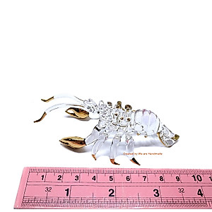 Handmade Mini 4" Crayfish Figures Blown Glass Art/Miniature Freshwater Lobster Animals/Collectible Figurines Gift Ideas/Tiny Ornament Cool Stuff Decor - White