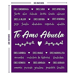 FILO ESTILO Mothers Day Gifts for Abuela in Spanish, Abuela Blanket, Feliz Dia de las Madres, Regalos para Abuela en Español for Birthday/Cumpleaños from Los Nietos, 60x50 Inches (Purple, Fleece)