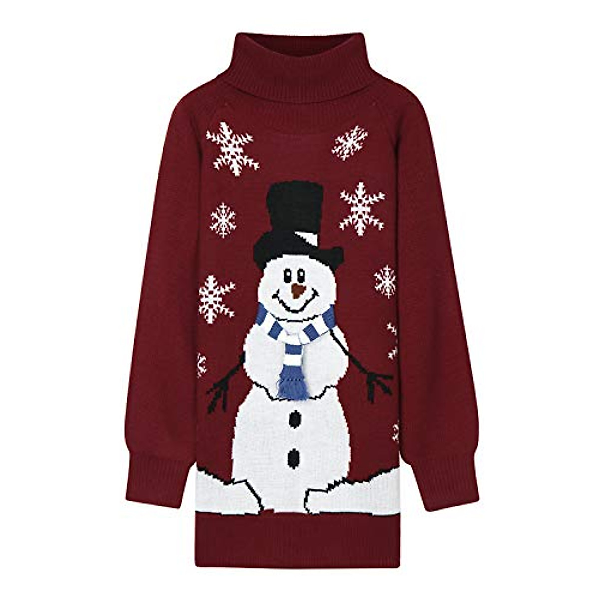Pink Queen Women Oversize Turtleneck Santa Snowman Christmas Pullover Sweater Dress L Wine Red