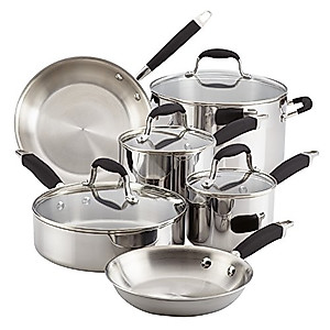 Anolon Advanced Triply Stainless Steel Cookware Pots and Pans Set, 10 Piece, Onyx