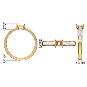 Black Spinel and Diamond Engagement Ring, Princess Cut Black Spinel and Gold Engagement Ring, 14K Yellow Gold, Size:US 6.00