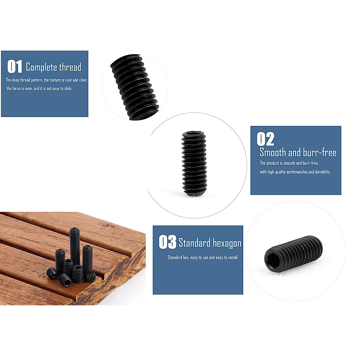 LBY 720pcs M2 M2.5 M3 M4 M5 M6 Internal Hex Drive Cup-Point Set Screws,Socket Head Cap Screws Grub Screws Assortment Kit 12 Sizes,Carbon Steel Black