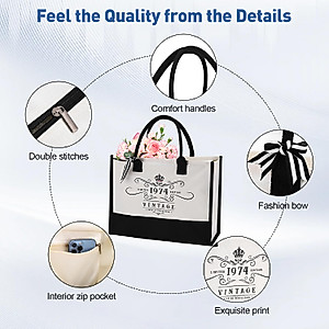 50th Birthday Gift for Women, Canvas Tote Bag for Women 1974, Keepsake Gift for Her Turning 50, 50th Birthday Party Decorations, Great 50th Birthday Gift Packaging Bags, 50th Birthday Gifts for Her