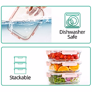 UMI UMIZILI 12 Pack Pink Glass Food Storage Containers with Lids, Airtight Meal Prep Lunch Containers with Snap Locking Lids Leakage-proof, Multi Sizes Glass Container Set for Any Occassions