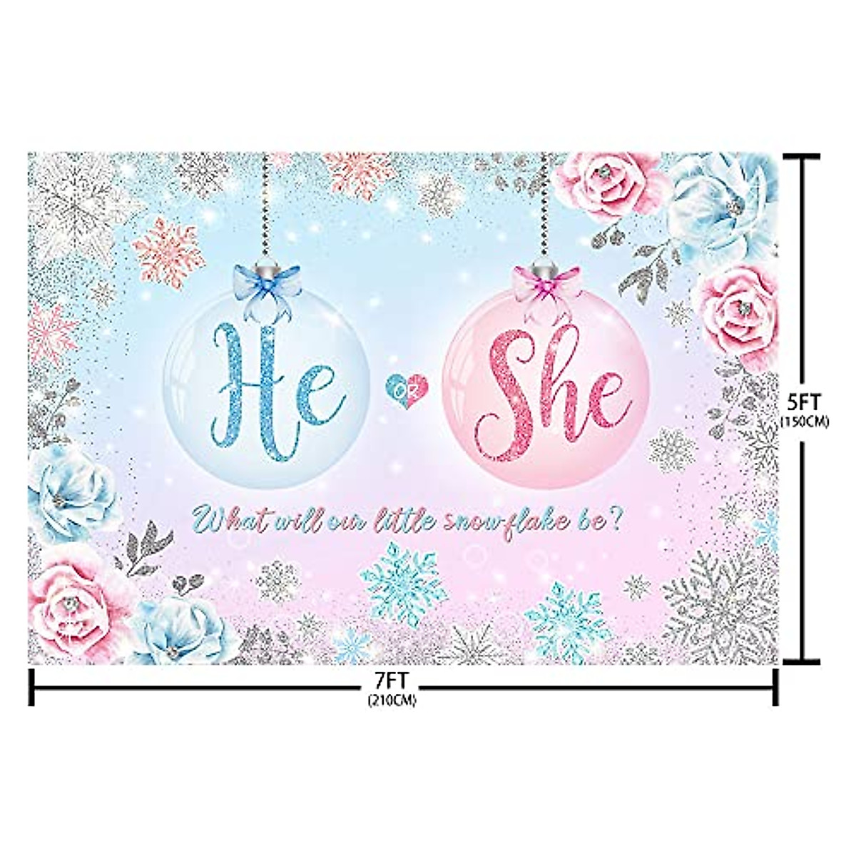 AIBIIN 7x5ft Winter Snowflake Gender Reveal Backdrop Pink or Blue He or She What Will Baby Be Boy Girl Floral Photography Background Baby Shower Party Decoration Banner Supplies Photo Studio Props