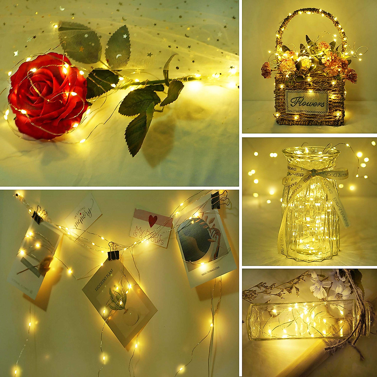 Cynzia 36 Pack Fairy Lights Battery Operated, 20 LED 6.6ft/2m Starry String Lights, Waterproof Mini Silver Wire Firefly Lights for Mason Jar DIY, Wedding Christmas Decor (Warm White)