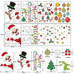 KIMOBER 150 PCS Christmas Window Clings,Santa Claus Snowman Christmas Balls Window Glass Decorations for Party Supplies