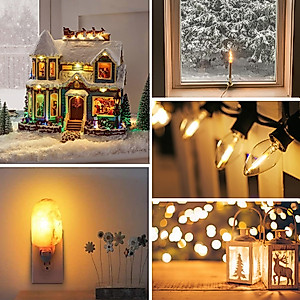 C7 LED Night Light Bulbs, 0.6Watt Equivalent to 7W, E12 Candelabra Small Base, Edison LED Light Bulbs, 2700K Warm White, Clear Plastic, Outdoor String Lights, 12 Pack, Non-Dimmable