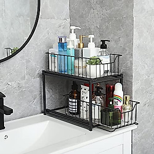 MAX Houser Stackable 2-Tier Under Sliding Cabinet Basket Organizer,Storage Under Cabinet Bathroom Under Sink Organizers and Storage Drawers Organizer for Bathroom Kitchen (Charcoal Grey)